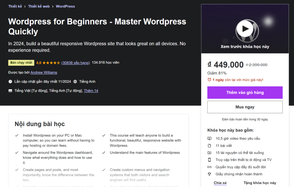 Chia Sẻ Khóa Học Wordpress For Beginners - Master Wordpress Quickly | Udemy