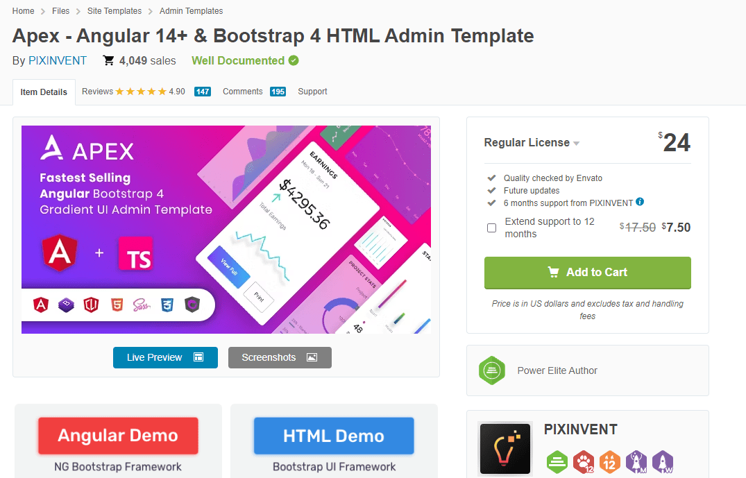Apex - Angular 14+ & Bootstrap 4 HTML Admin Template