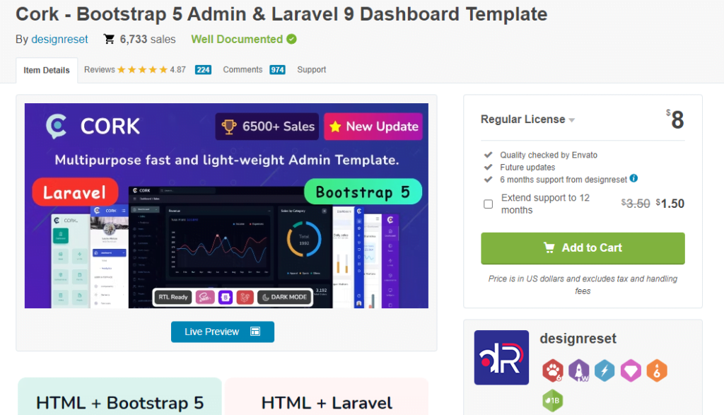Cork - Bootstrap 5 Admin & Laravel 9 Dashboard Template