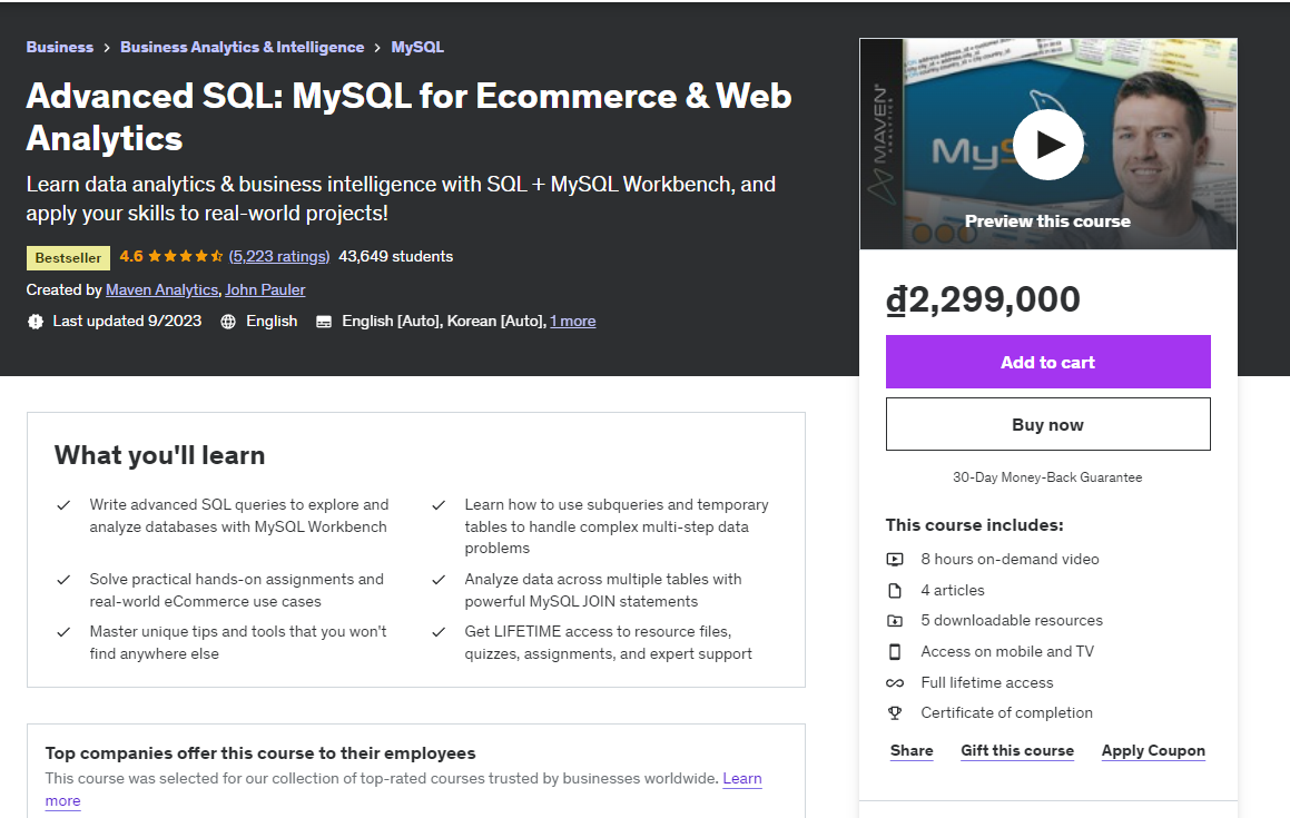 [SHARE] Advanced SQL MySQL For Ecommerce & Web Analytics