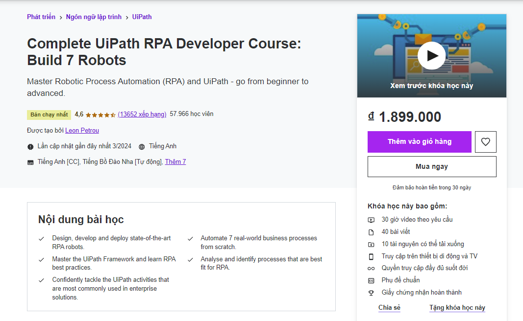 [SHARE] Complete UiPath RPA Developer Course: Build 7 Robots
