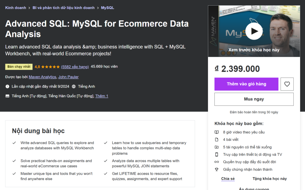 [SHARE] Advanced SQL: MySQL For Ecommerce Data Analysis