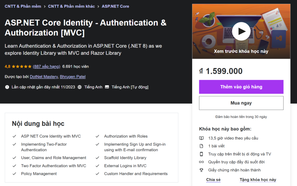 [SHARE] ASP NET Core Identity - Authentication & Authorization [MVC]